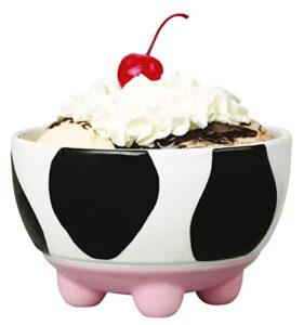 boston warehouse udderly cows bowl, 20 ounce, black and white, pink