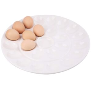 Foraineam 12.6 Inches Porcelain Deviled Egg Tray/Platter, White Egg Dish with 25 Compartments