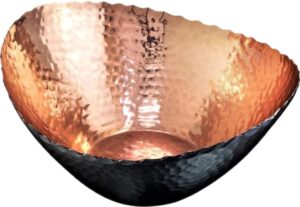 monarch abode 31604 hand hammered metal decorative bowl, modern centerpiece fruit bowl for kitchen counter, 7.5 inch, black and copper finish