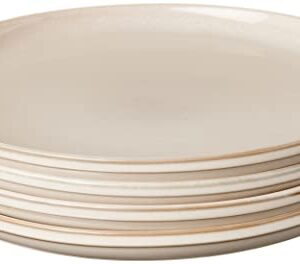 Corelle Stoneware 4-Piece Ceramic 10.5" Dinnerware Plate Set, High Edge Raised Rim Flat Dishes, Modern Rustic Handcrafted Artisanal Double Bead Glaze, Oatmeal