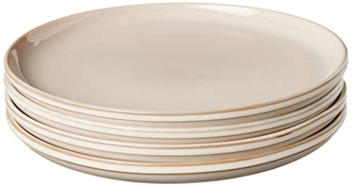 Corelle Stoneware 4-Piece Ceramic 10.5" Dinnerware Plate Set, High Edge Raised Rim Flat Dishes, Modern Rustic Handcrafted Artisanal Double Bead Glaze, Oatmeal