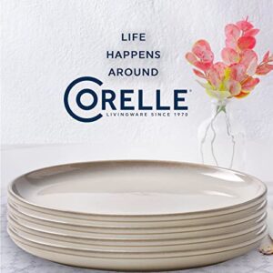 Corelle Stoneware 4-Piece Ceramic 10.5" Dinnerware Plate Set, High Edge Raised Rim Flat Dishes, Modern Rustic Handcrafted Artisanal Double Bead Glaze, Oatmeal