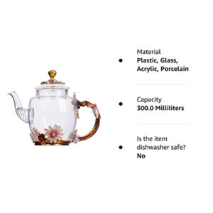 XUDREZ Teabloom Teapot Glass Blooming Tea Teapot for Women Blue Rose Floral Glass Teabloom Teapot with Gold for Mom Friend Christmas Birthday Anniversary, 2.44*4.72in (10.15oz/300ml Deep coffee color)