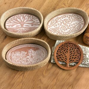 Better World Bio Bread Basket with Terracotta Warmer, Bread Basket, Bread Basket for Serving, Sized 12.5" w x 8.5" d x 3.5" h, Nature Inspired Tree of Life Design