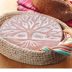 Better World Bio Bread Basket with Terracotta Warmer, Bread Basket, Bread Basket for Serving, Sized 12.5" w x 8.5" d x 3.5" h, Nature Inspired Tree of Life Design