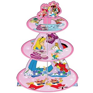 alice in wonderland party supplies-alice in wonderland 3 tier cupcake stand birthday dessert display stand for kid's birthday party decoration