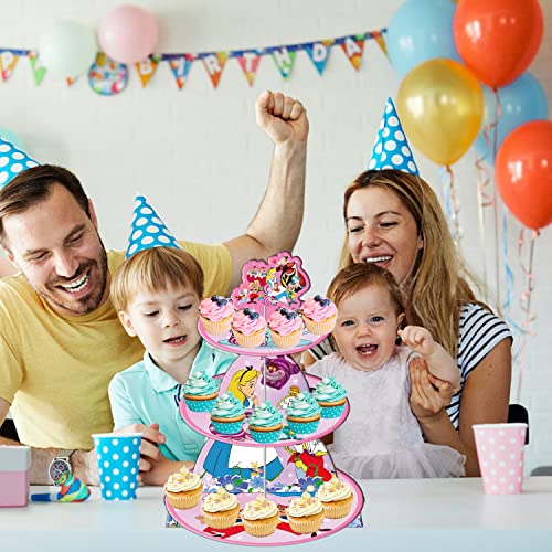 Alice in Wonderland Party Supplies-Alice in Wonderland 3 Tier Cupcake Stand Birthday Dessert Display Stand for Kid's Birthday Party Decoration