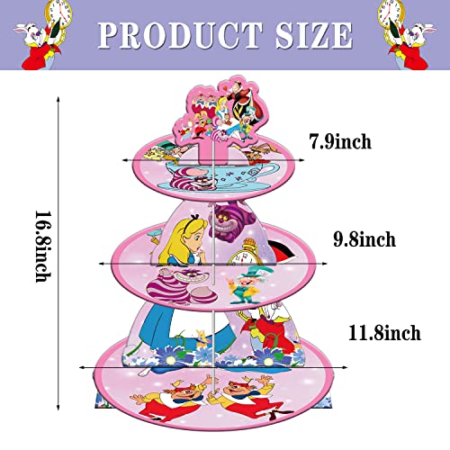 Alice in Wonderland Party Supplies-Alice in Wonderland 3 Tier Cupcake Stand Birthday Dessert Display Stand for Kid's Birthday Party Decoration