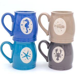 euroceramica oce-86668 4 piece ocean assorted mugs, multicolor