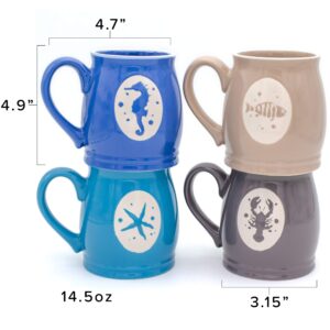 EuroCeramica OCE-86668 4 Piece Ocean Assorted Mugs, Multicolor