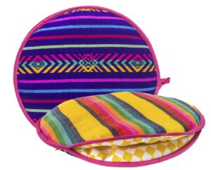 authentic mexican cloth tortilla holder warmer pouch. insulated tortillera mexicana microwave oven safe for corn, flour taco, burrito, quesadilla,bread, roti. tortillero termico de tela stripes