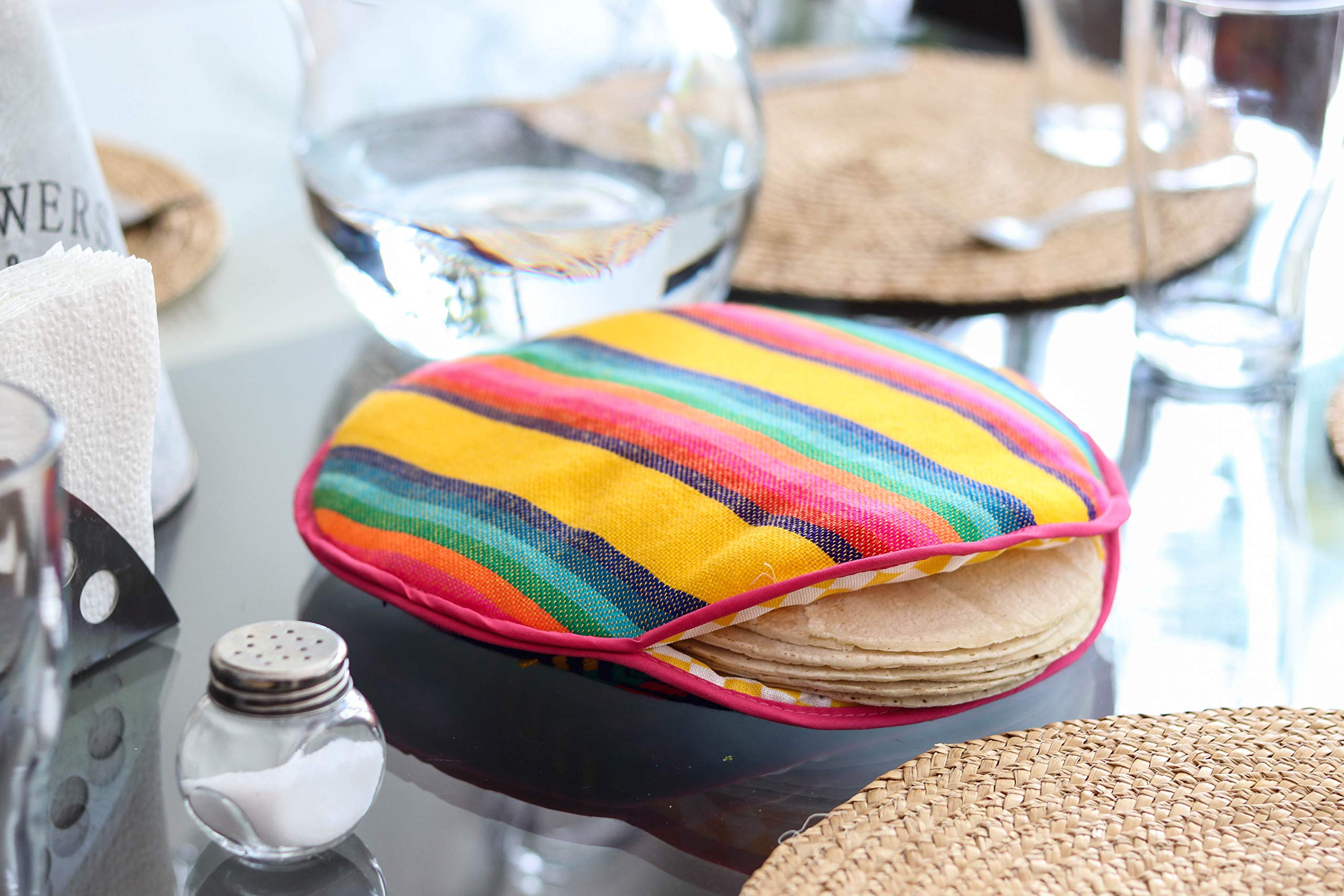 Authentic Mexican Cloth Tortilla Holder Warmer Pouch. Insulated Tortillera Mexicana Microwave Oven Safe for Corn, Flour Taco, Burrito, Quesadilla,Bread, Roti. Tortillero Termico de Tela Stripes