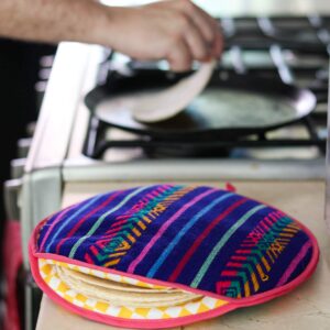 Authentic Mexican Cloth Tortilla Holder Warmer Pouch. Insulated Tortillera Mexicana Microwave Oven Safe for Corn, Flour Taco, Burrito, Quesadilla,Bread, Roti. Tortillero Termico de Tela Stripes