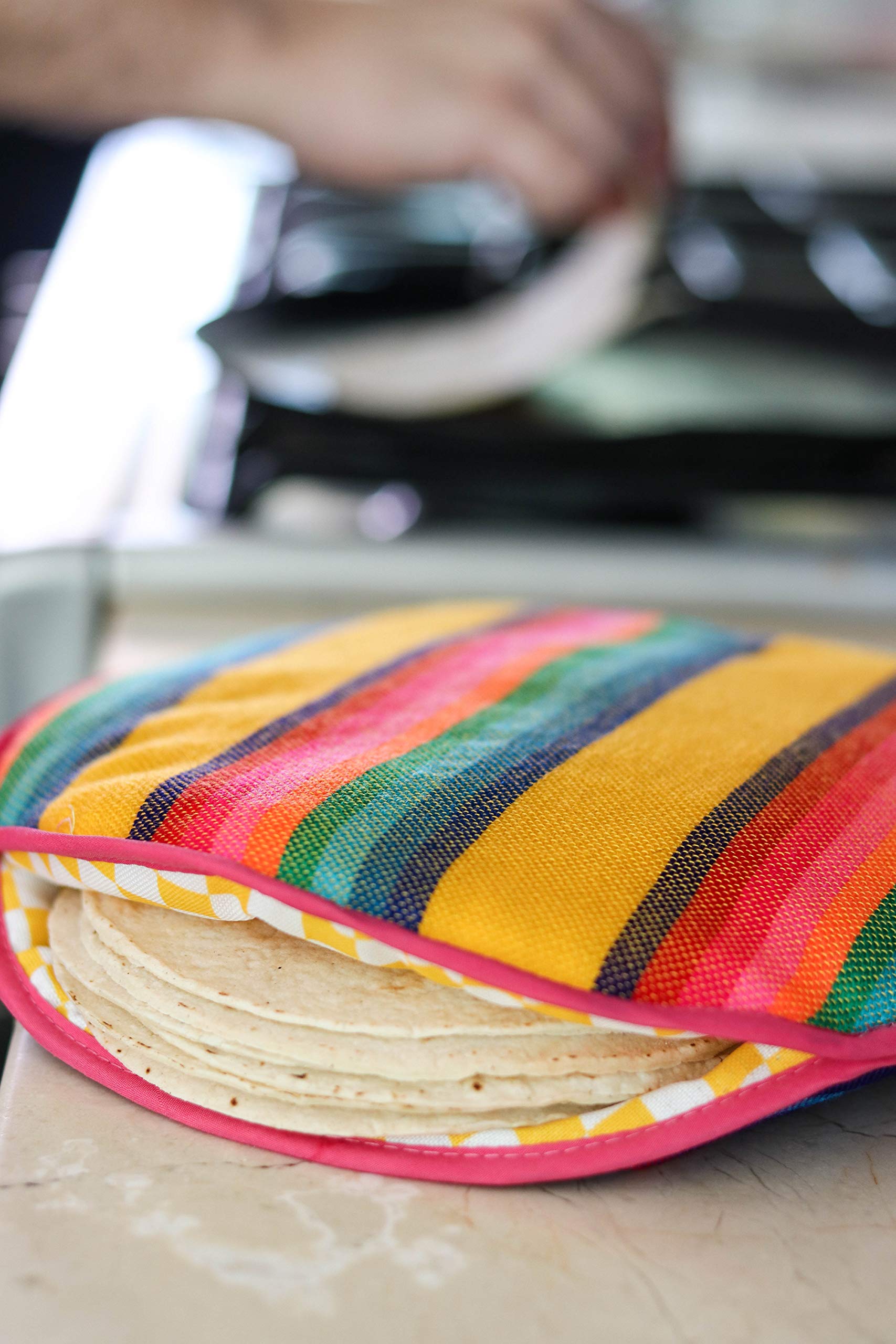 Authentic Mexican Cloth Tortilla Holder Warmer Pouch. Insulated Tortillera Mexicana Microwave Oven Safe for Corn, Flour Taco, Burrito, Quesadilla,Bread, Roti. Tortillero Termico de Tela Stripes