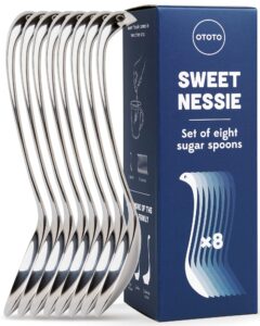 ototo sweet nessie sugar spoon (set of 8) - stainless steel tea spoon - 100% food grade & dishwasher safe - perfect spoon for tea & coffee