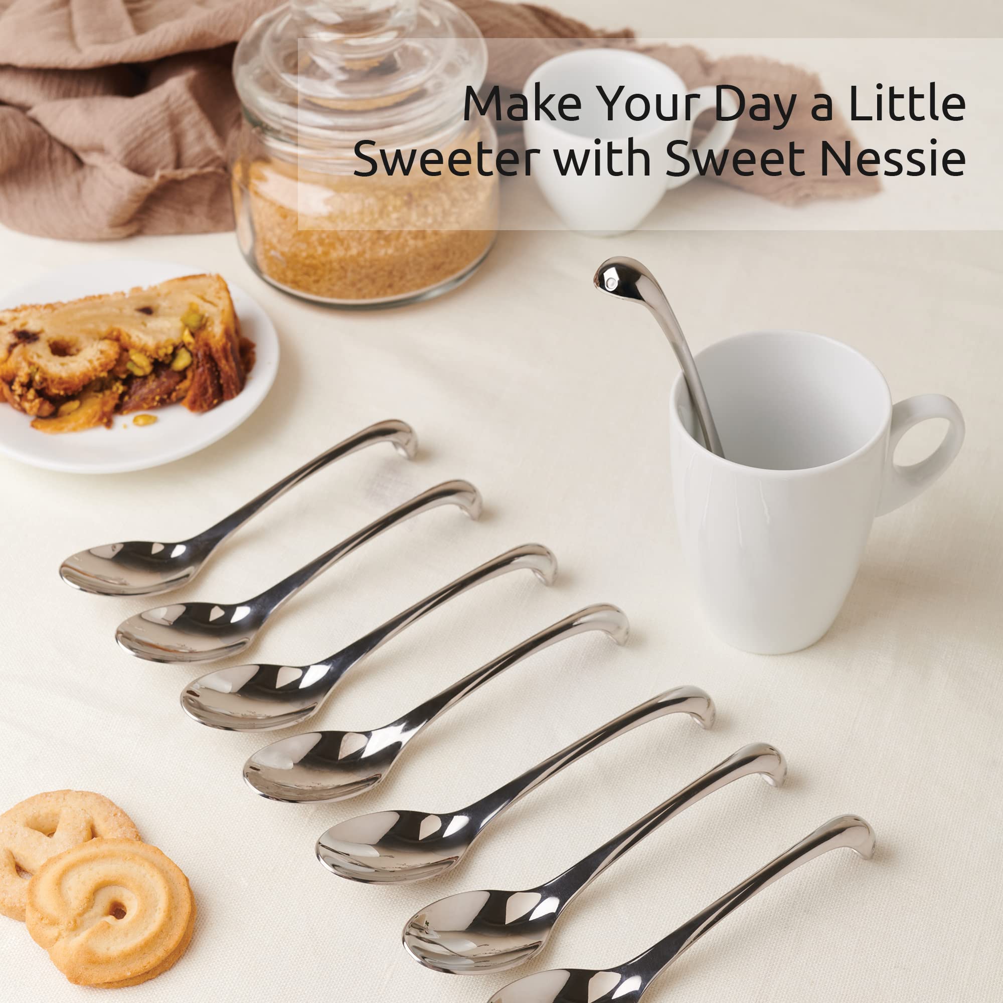 OTOTO Sweet Nessie Sugar Spoon (Set of 8) - Stainless Steel Tea Spoon - 100% Food Grade & Dishwasher Safe - Perfect Spoon for Tea & Coffee