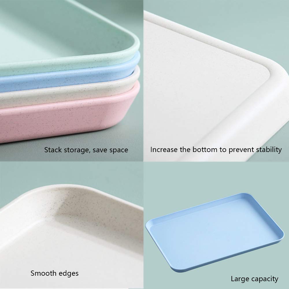 4PCS 4 Colors Large Wheat Straw Tray Set, Unbreakable Lightweight Dinner Dishes for Restaurant, Microwave Dishwasher Safe Tray, Pefect for Kitchen Hotel, School Lunch and Cafeteria Trays. (4ColorTray)