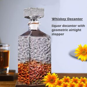 Bunhut Whiskey Decanter with Airtight Geometric Stopper,32oz Liquor Decanter,Glass Decanter,Diaphanous Liquor Bottle,Decanter with Airtight Lid for Whiskey,Vodka,Bourbon,Scotch,Brandy,Wine