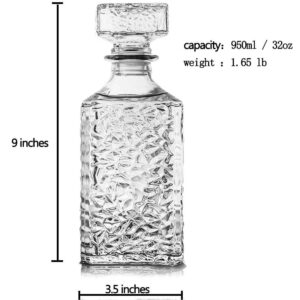 Bunhut Whiskey Decanter with Airtight Geometric Stopper,32oz Liquor Decanter,Glass Decanter,Diaphanous Liquor Bottle,Decanter with Airtight Lid for Whiskey,Vodka,Bourbon,Scotch,Brandy,Wine