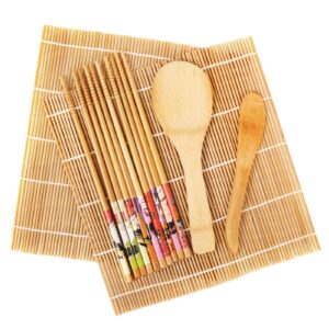 Fu Store Sushi Making Kit Set 9 PCS-Sushi Rolling Mats Rice Paddle Rice Spreader Sushi Roller Bamboo Beginner Sushi Maker