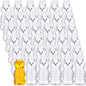 thenshop 36 pcs 8 oz honey jar plastic empty honey bear bottle honey dispenser clear transparent honey containers bear cup honey squeeze bottle with flip top lid for storing dispensing (white lid)