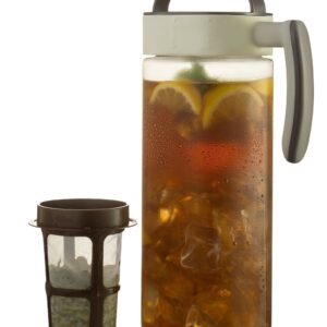 Komax Large Ice Tea Maker Pitcher – Tritan Iced Tea Pitcher w/Airtight Lid – Temperature Resistant Herbal Infuser Hot Tea Maker – BPA Free, Dishwasher & Microwave Safe Pitcher with Spout (2.1 Quart)