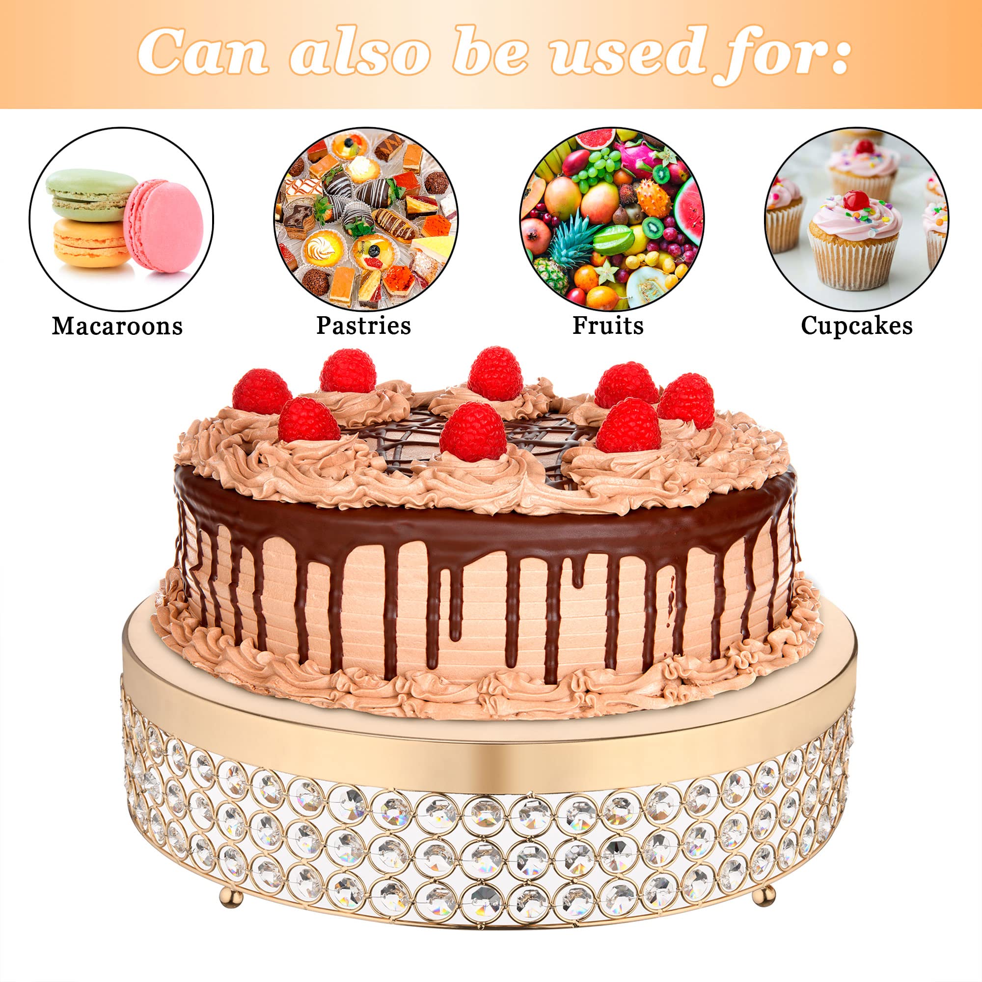 16'' Gold Cake Stand with Stainless Steel Cake Knife & Server – 3Pcs Set Luxurious Cake Holder with Crystal Beads – Multipurpose Dessert Stand Dessert Table Display for Wedding, Party, (Clear)