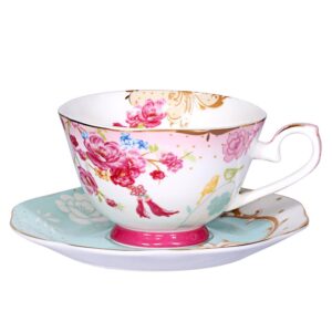 awhome bone china teacup and saucer sets vintage royal style tea cup red flower set 7-oz