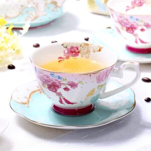 AWHOME Bone China Teacup and Saucer Sets Vintage Royal Style Tea Cup Red Flower Set 7-OZ