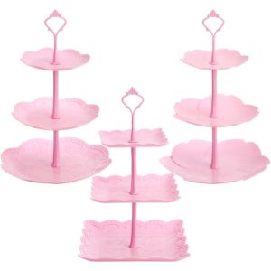 tosnail 3 pack 3 tiers plastic cupcake stand dessert stand tiered serving trays with pink rod candy pastry holders for baby shower, wedding and party - pink rod