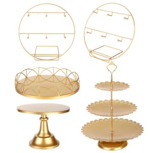 festlove set of 5 cake stands donuts holder, gold metal cake dessert display stand cupcake pedestal table decoration serving platter for baby shower wedding birthday parties celebration