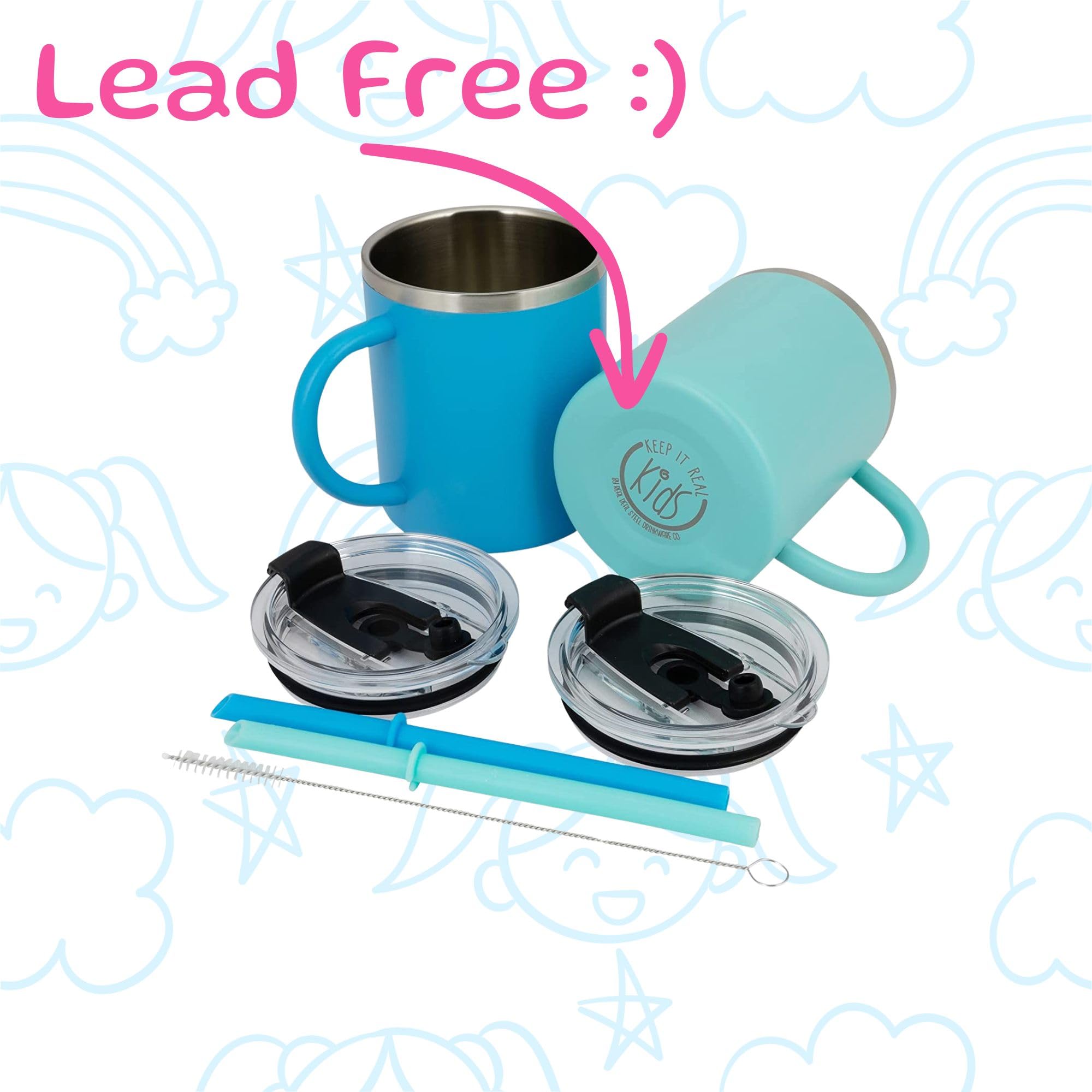 Real Deal Steel "Keep it Real Kids Mugs - 100% Lead and BPA Free Kids Coffee Mug for Hot Chocolate - Set of 2