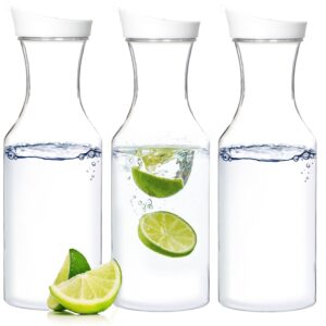 youngever 3 pack 35 ounce plastic carafe, reusable clear water pitcher, beverage containers with lids