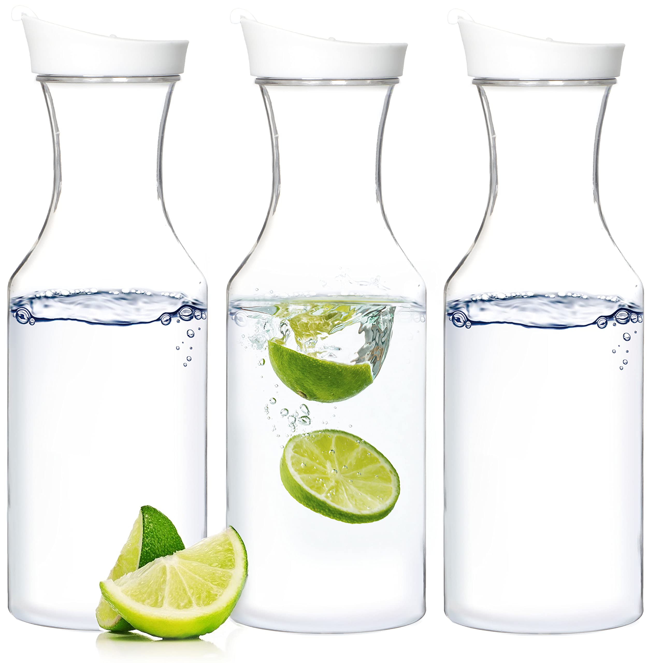 Youngever 3 Pack 35 Ounce Plastic Carafe, Reusable Clear Water Pitcher, Beverage Containers with Lids