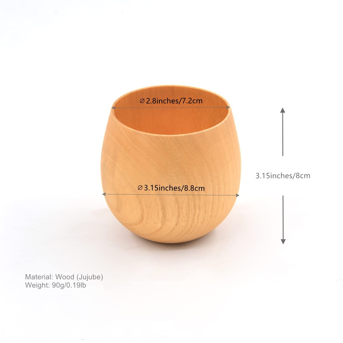 Naturoom Wooden Cup, Japanese style Tea Cup, Beer, Coffee Mug, Natural Solid Wood perfect for Cold or Hot Drinks, 8.5Oz (Natrual)