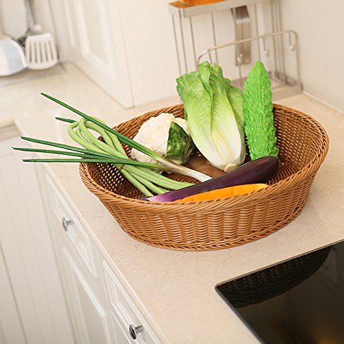 WUWEOT 2 Pack Woven Bread Basket, 12 Inch Round Imitation Rattan Fruit Basket, Tabletop Food Vegetables Serving Basket, Vintage Round Food Serving Baskets, Brown