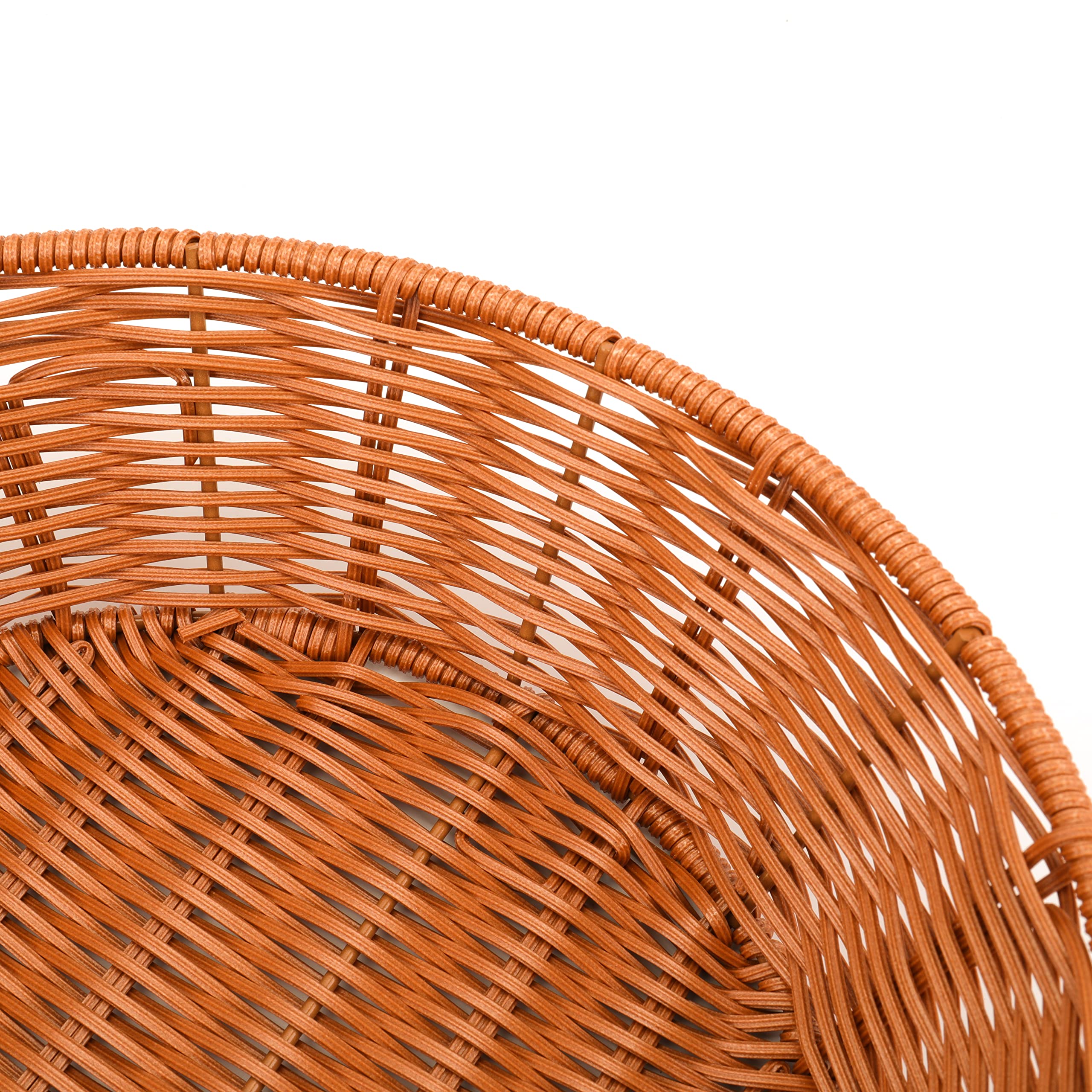 WUWEOT 2 Pack Woven Bread Basket, 12 Inch Round Imitation Rattan Fruit Basket, Tabletop Food Vegetables Serving Basket, Vintage Round Food Serving Baskets, Brown