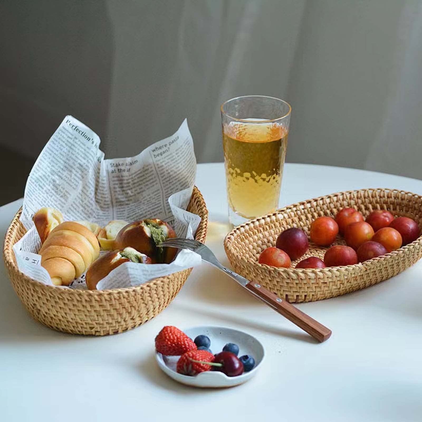 Round Rattan Bread Basket for Serving,Small Wicker Bread Basket Fruit Basket,Small Woven Bread Basket Fruit Basket,Round Rattan Basket for Bread,100% Natural Rattan,100% Handmade,1 PC