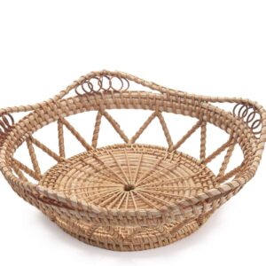 Woven Bread Baskets for Serving Rattan Tray for Fruit Food Kitchen Taptop Natural (10.6inch D x 3.5inch H)