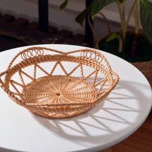 Woven Bread Baskets for Serving Rattan Tray for Fruit Food Kitchen Taptop Natural (10.6inch D x 3.5inch H)