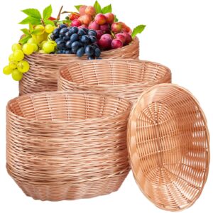 36 Pieces Bread Basket for Serving Plastic Wicker Basket Empty Gift Basket Woven Round Storage Basket Brown Fruit Serving Basket Bulk for Kitchen, Restaurant, Easter Gifts, Bakery 9.5 x 6.3 x 2.4 Inch