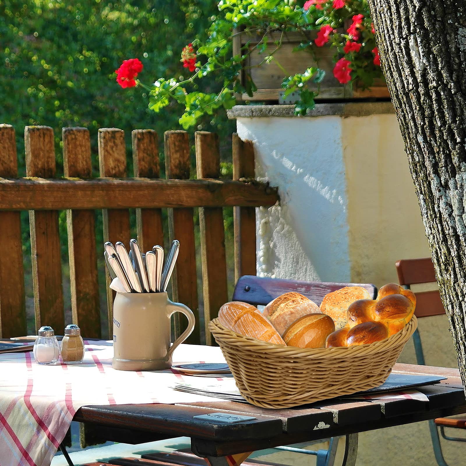 Wicker Bread Baskets, kitchen Handmade Woven Pantry Organizer, Tabletop Food Serving Baskets for Fruits, Vegetables and Snacks, Restaurant, Bread Basket for Serving plus 4 Bread Paper,samll basket