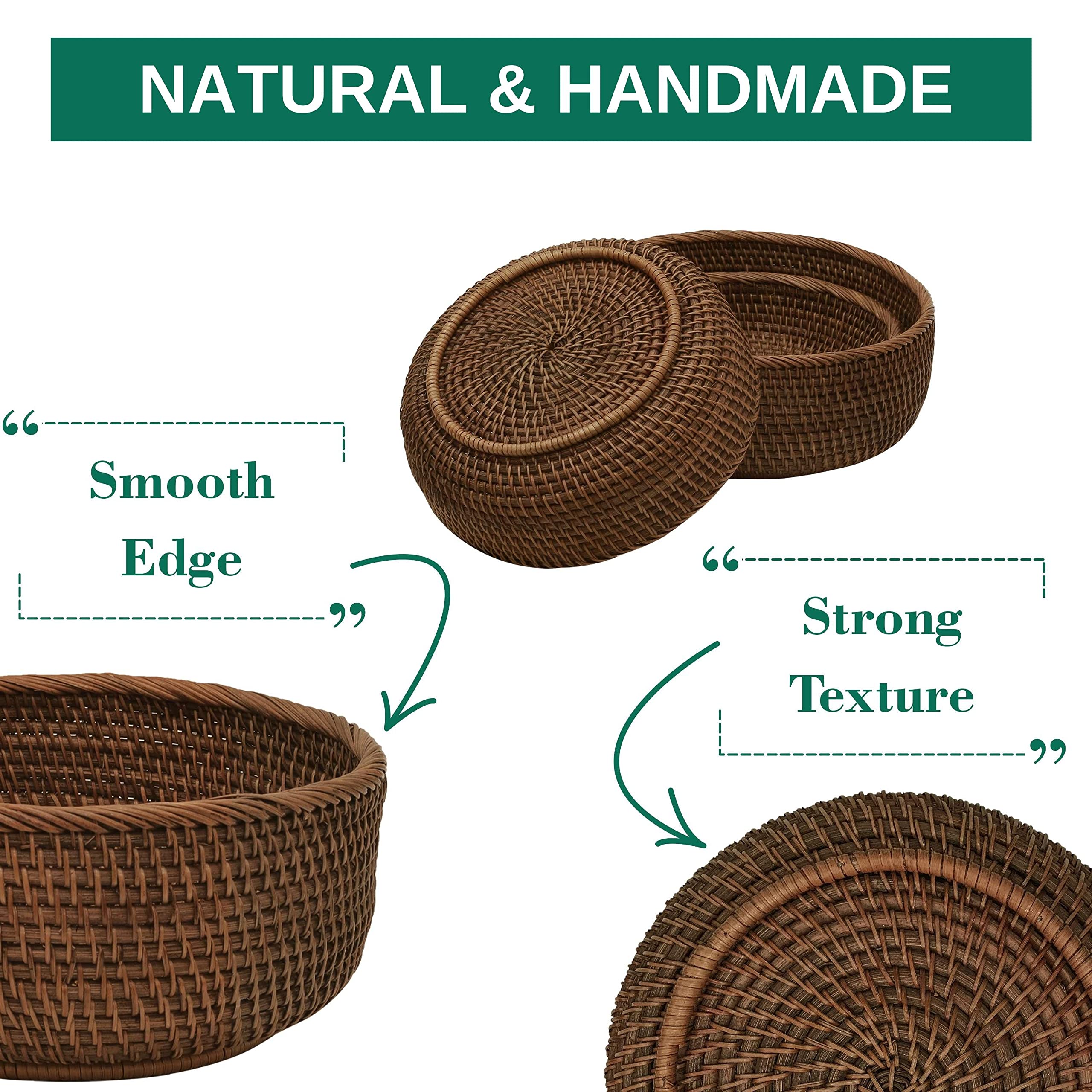 Rattan Bread Baskets for Serving Round Wicker Baskets for Gift Empty Set 3 Wicker Fruit Basket for Kitchen Counter Wicker Potato Basket for Potatoes and Onions Storage Bin for Pantry (Dark Brown)