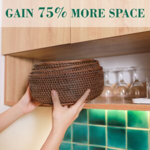 Rattan Bread Baskets for Serving Round Wicker Baskets for Gift Empty Set 3 Wicker Fruit Basket for Kitchen Counter Wicker Potato Basket for Potatoes and Onions Storage Bin for Pantry (Dark Brown)