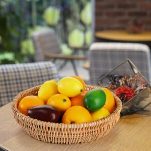 ZENFUN Set of 2 Natural Wicker Bread Baskets, 12" Round Rattan Woven Fruit Basket, Handmade Willow Food Storage Baskets for Serving Vegetable, for Kitchen, Home