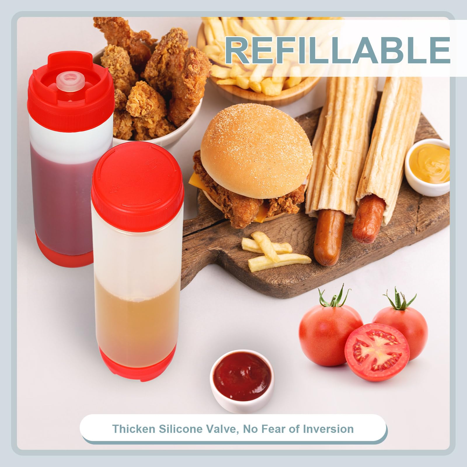 3 Pcs 16 oz Inverted Plastic Squeeze Bottles, Refillable Tip Large Valve Dispenser Condiment Squeeze Bottle for Sauces Ketchup Sour Cream Self Sealing Syrup Dispenser for Restaurants (Red, White)