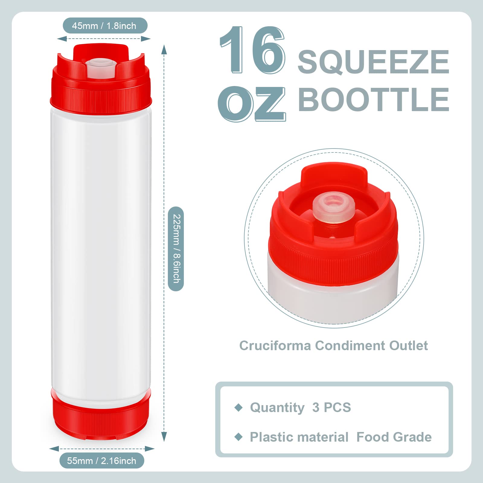 3 Pcs 16 oz Inverted Plastic Squeeze Bottles, Refillable Tip Large Valve Dispenser Condiment Squeeze Bottle for Sauces Ketchup Sour Cream Self Sealing Syrup Dispenser for Restaurants (Red, White)