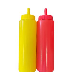 Ketchup and Mustard BPA Free Food Prep Cute Set of 2 Plastic Squeeze Bottles for Condiments Holds 8 oz