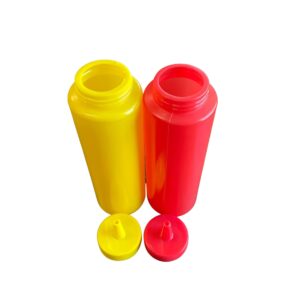 Ketchup and Mustard BPA Free Food Prep Cute Set of 2 Plastic Squeeze Bottles for Condiments Holds 8 oz