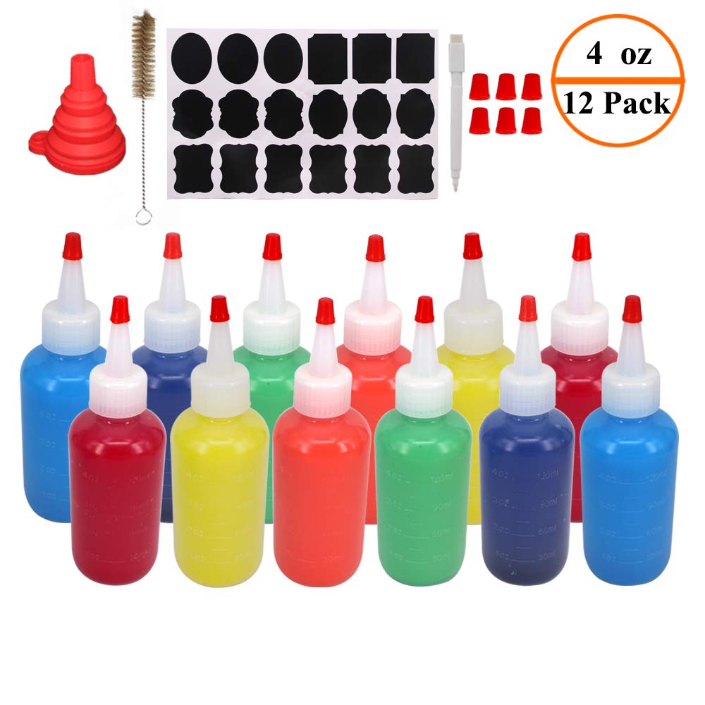 Belinlen 12 Pack 4-Ounce Empty Plastic Squeeze Bottles with Red Tip Caps Multipurpose Squirt Bottle